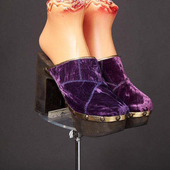Vintage | Shoes | 97s Purple Velvet Platform Mules Heels Shoes | Poshmark
